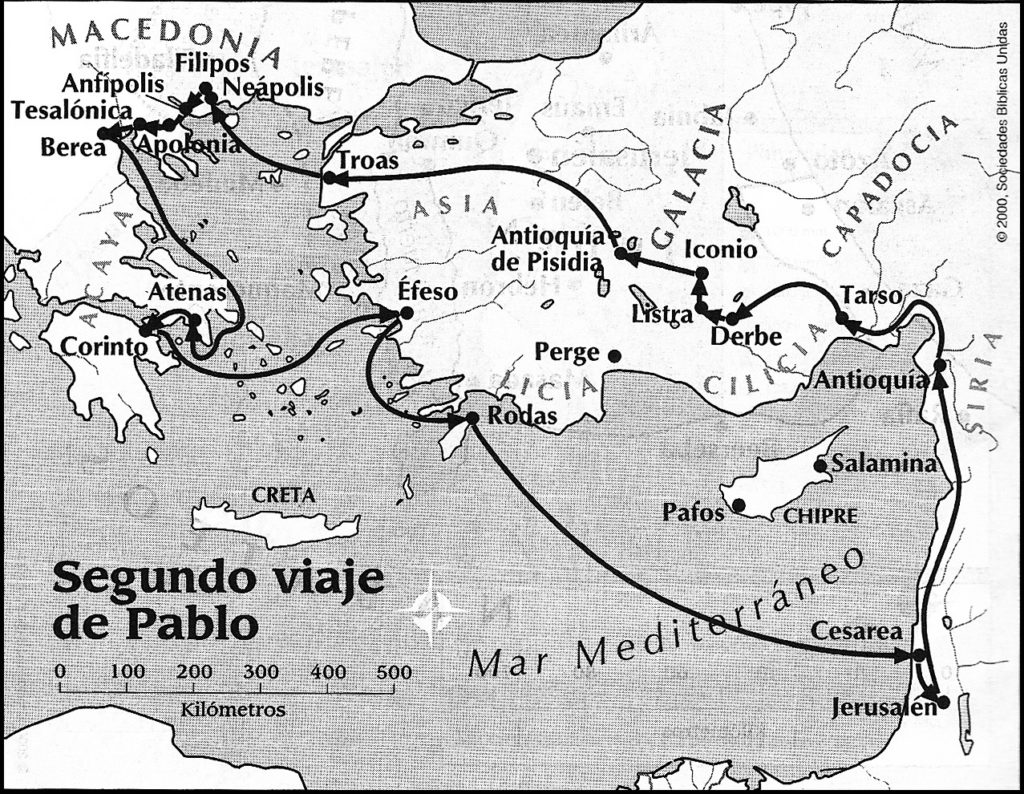Mapa del Segundo Viaje de Pablo - Biblia para la Vida