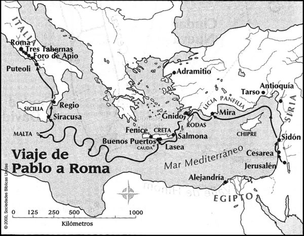 Mapa del Viaje de Pablo a Roma - Biblia para la Vida